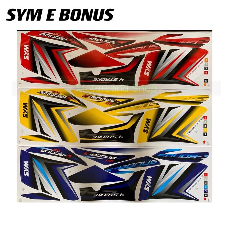 Stiker Motor - SYM E BONUS (3) / MOTOR BODY STICKER / RED YELLOW BLUE ...