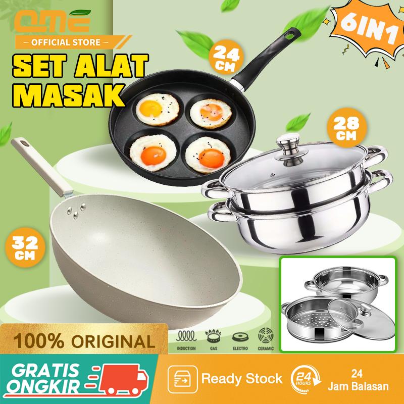 QME- Wokpan Set Marble + CETAKAN TELUR 4 DATAR + PANCI STEAMER KUKUS ...