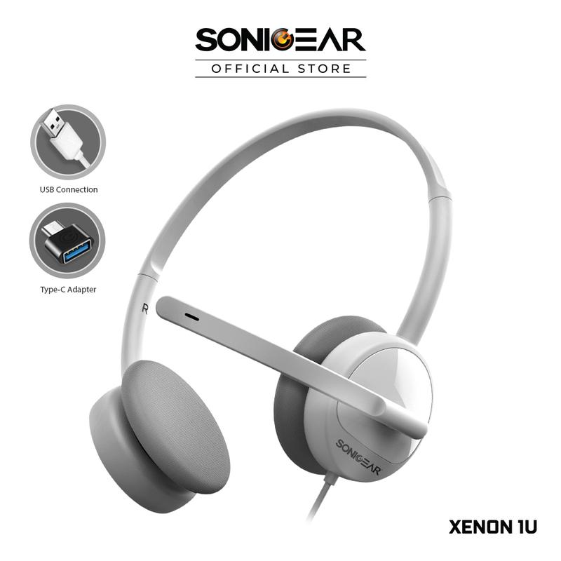 SonicGear Xenon 1U USB A Stereo Wired Headphone with Microphone | Light ...