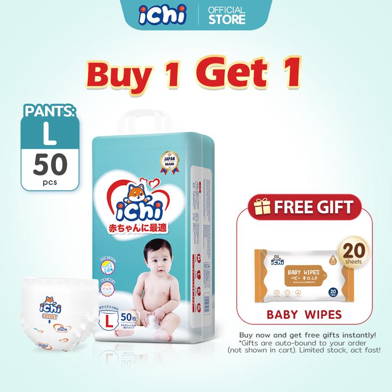 【Buy 1 get 1 free baby wipes】ICHI baby diapers pull pants Premium - TikTok Shop Malaysia