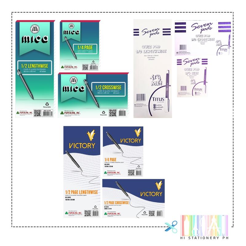 Quiz Pad Ruled Pad Paper 1/4 1/2 crosswise 1/2 lengthwise - 1pad ...