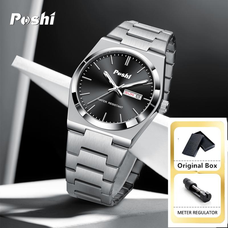 Poshi Watch Men's Versatile Fashion Business Quartz Watch Steel ...
