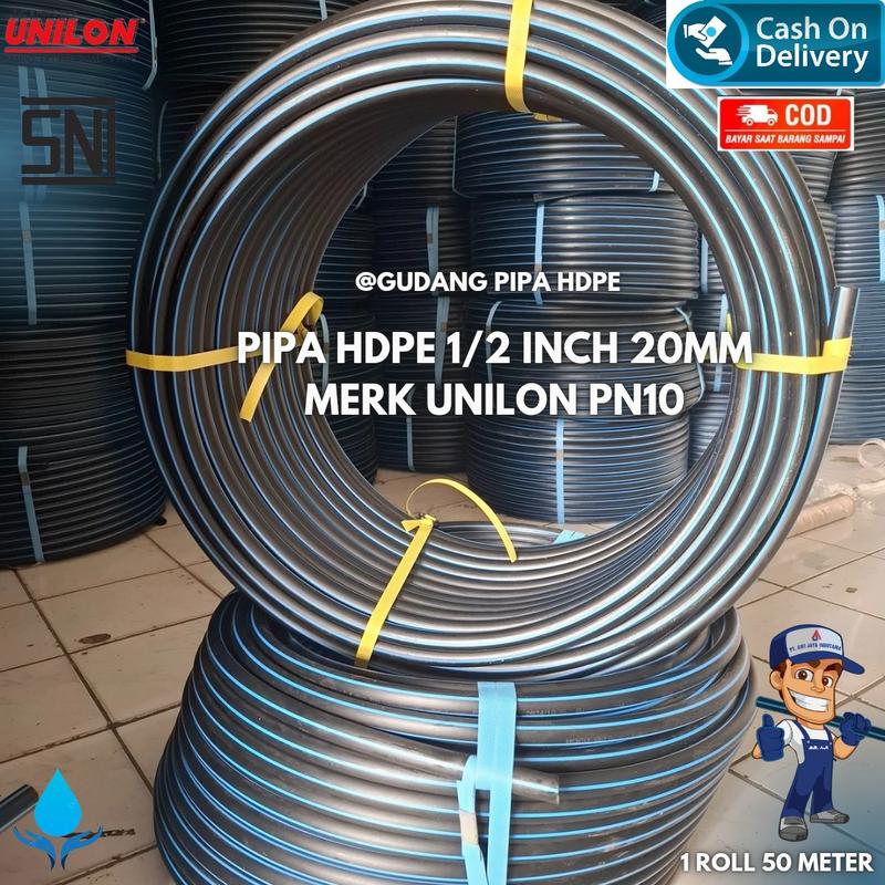 Pipa Hdpe Atau Selang Hitam 1/2 Inch Merek Unilon pn10 1 Roll 50 Meter ...