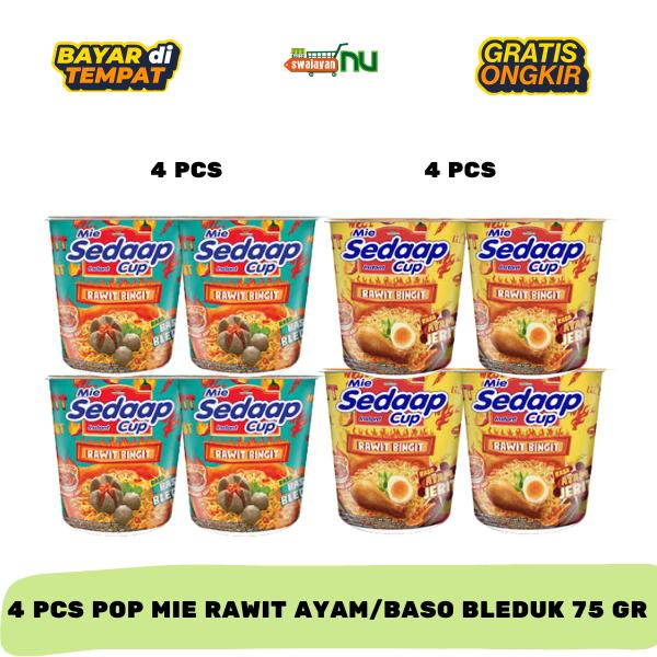[4 PCS] Pop Mie Sedaap Cup Baso Bleduk/Rawit Bingit 75gr - Mie Instan ...