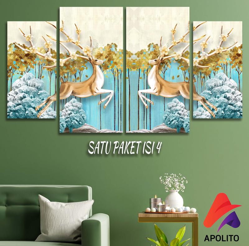 HIASAN DINDING PEMANDANGAN RUSA SET ISI 4 AESTHETIC GREEN DEER - Shop ...
