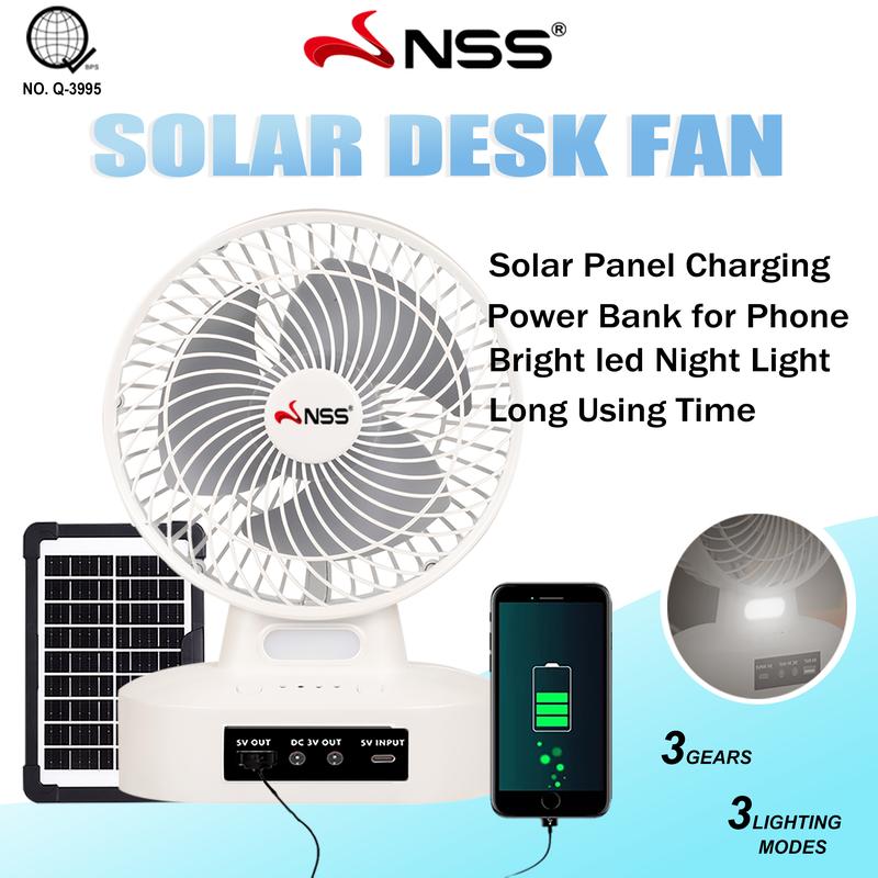 NSS Solar Desk Fan Rechargeable Solar Panel Charging Table Fan - TikTok ...