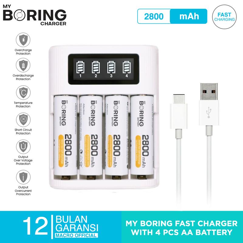 MY BORING Battery AA with Fast Smart Charger Kit - 4 Pcs AA Battery ...