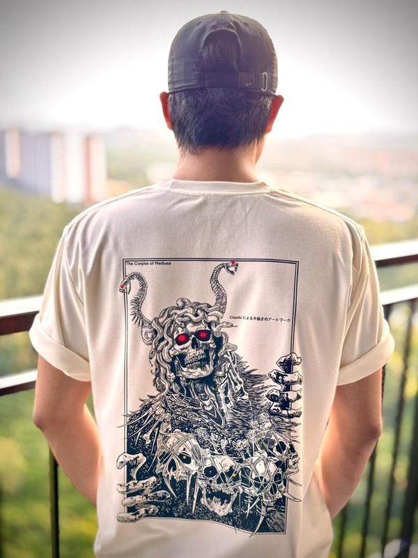 The Corpse Of Medusa T Shirt 200gsm (CREAM) – Hand-Drawn Intricate ...