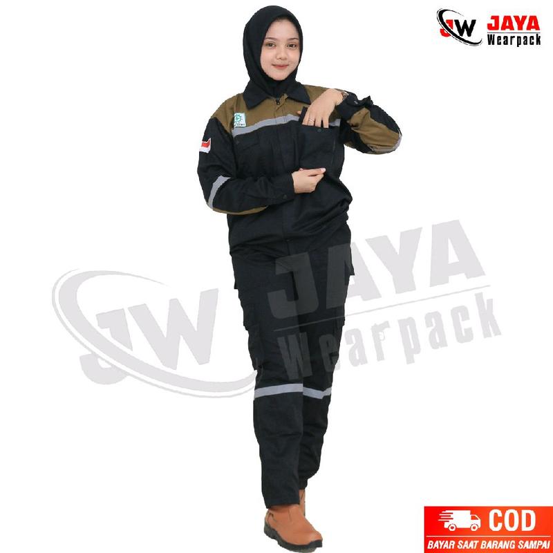 SETELAN WEARPACK SAFETY HITAM KOMBINASI COKLAT - Shop | Tokopedia