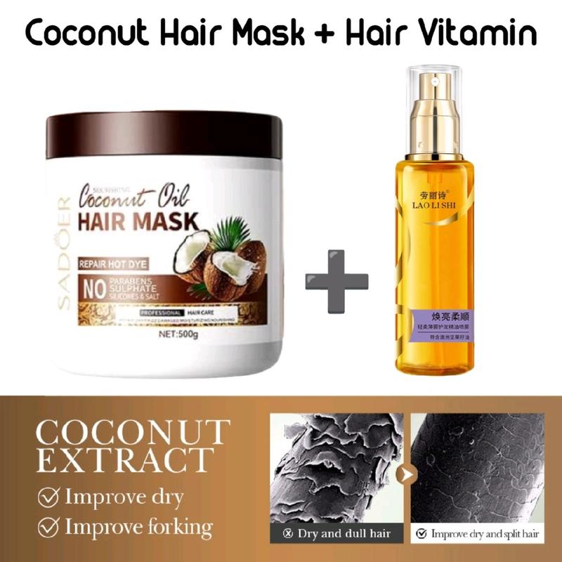 (free Hair Vitamin)SADOER Coconut Treatment Hair Mask Nutrition ...