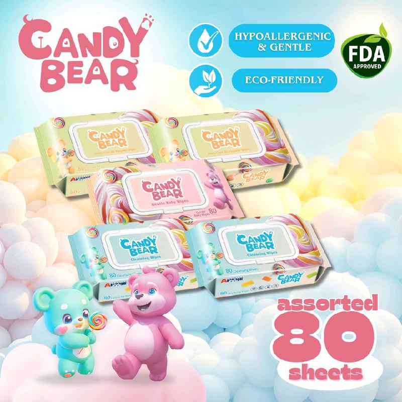 CANDY BEAR- [5PACKS] ASSORTED WIPES ( GENTLE BABY WIPES, CLEANSING ...