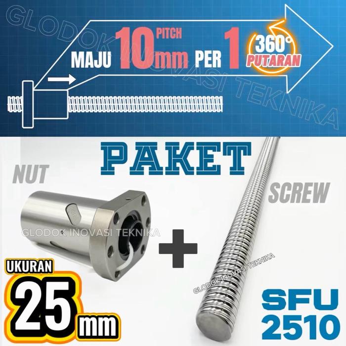 Jual PAKET ballscrew SFU 2510 SFU2510 25mm ball screw nut as shaft ulir ...