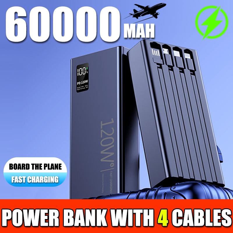 【120W Built -in 4 cables】Power Bank 60000mah Fast Charging Powerbank ...