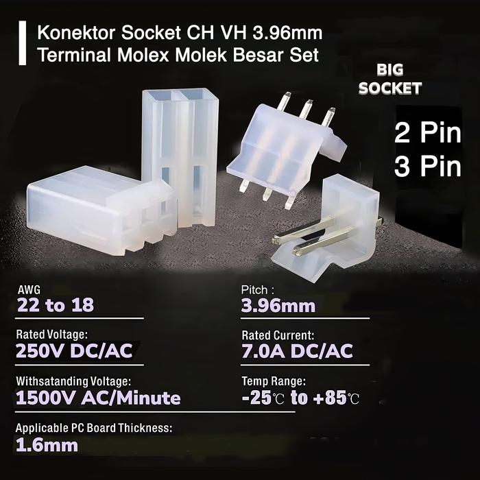 Jual Konektor Socket Soket CH VH 3.96 MM Terminal Molex Molek Besar SET ...