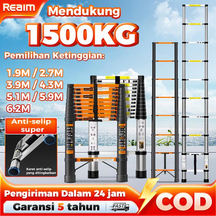 Promo Reaim Tangga Telescopic Aluminium Folding Ladder 1.9M-6M ...
