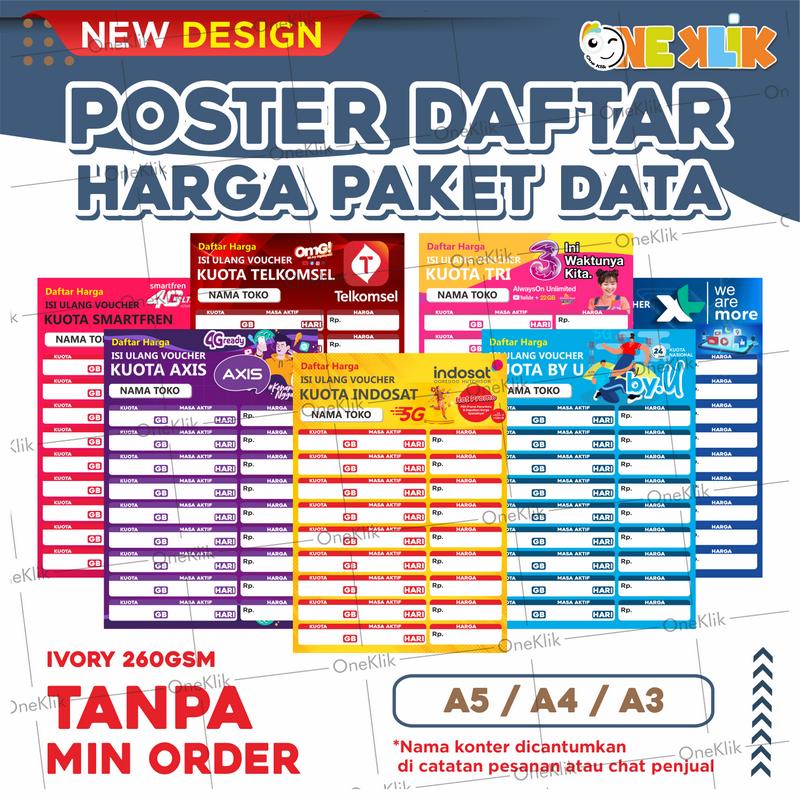 Poster Daftar Harga Paket Data Kuota / Poster Konter Daftar Harga ...