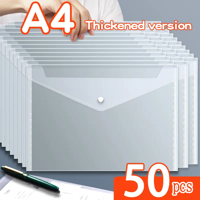 50 Pcs A4 Transparent Envelope Folder Clear Snap Button File Case ...