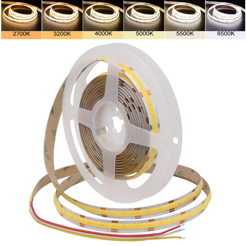 24V 5m 10m CCT COB LED Strips Lights 608LEDs/m Dimmable 2700K-6500K ...