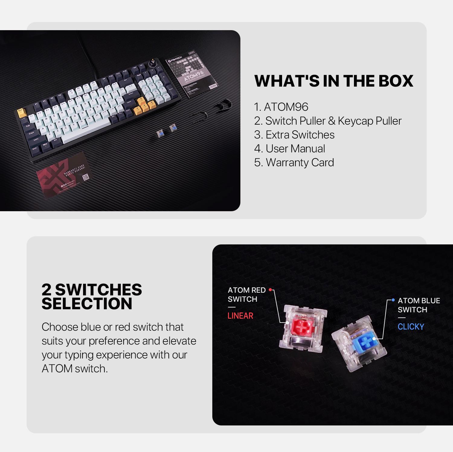 Fantech ATOM 63/81/96 MIZU EDITION Wired Mechanical Keyboard hotswapable Keycaps Computer