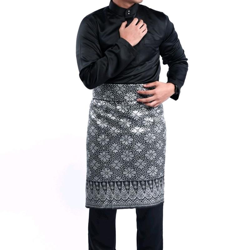 Sampin Basic Songket Bunga Penuh Hitam sulam Silver 2 meter - TikTok ...