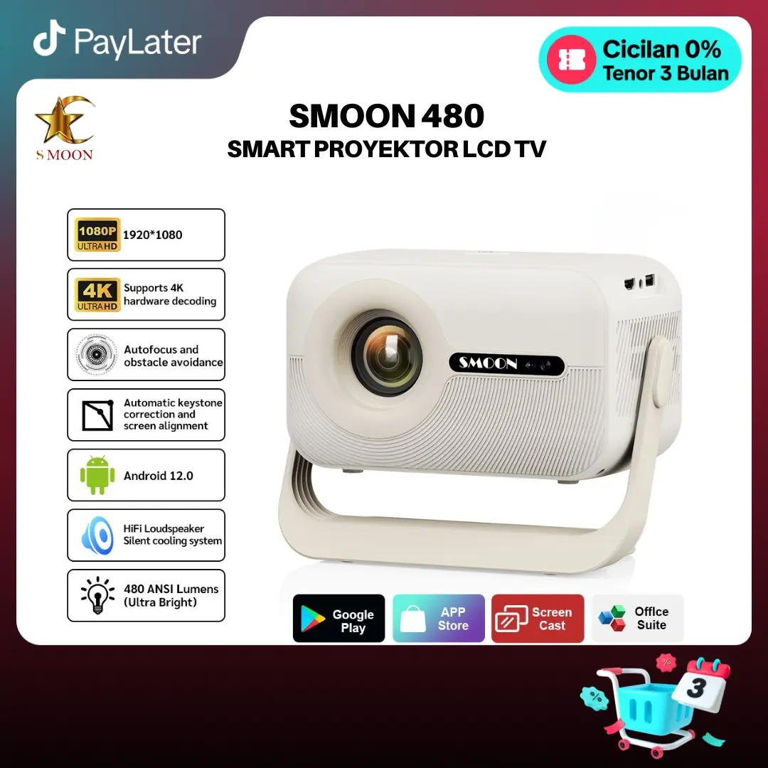 SMOON 480 Ultra Smart Projector LCD TV - Proyektor Pintar - Include ...