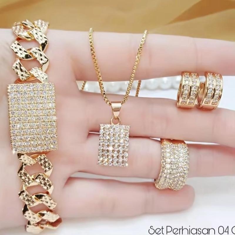 Satu Set Perhiasan Wanita Sisik Naga Kotak Emas Mewah Cincin kalung ...