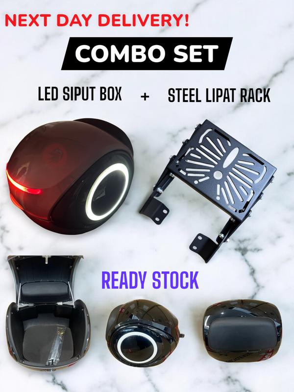 COMBO SET SIPUT TOP BOX 35L LED TEPI+BREK WITH LIPAT RACK STEEL KOTAK ...