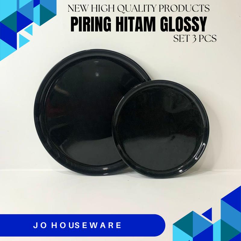 SET 3 PCS Piring Hitam Glossy Keramik Premium Unik Japan serbaguna ...