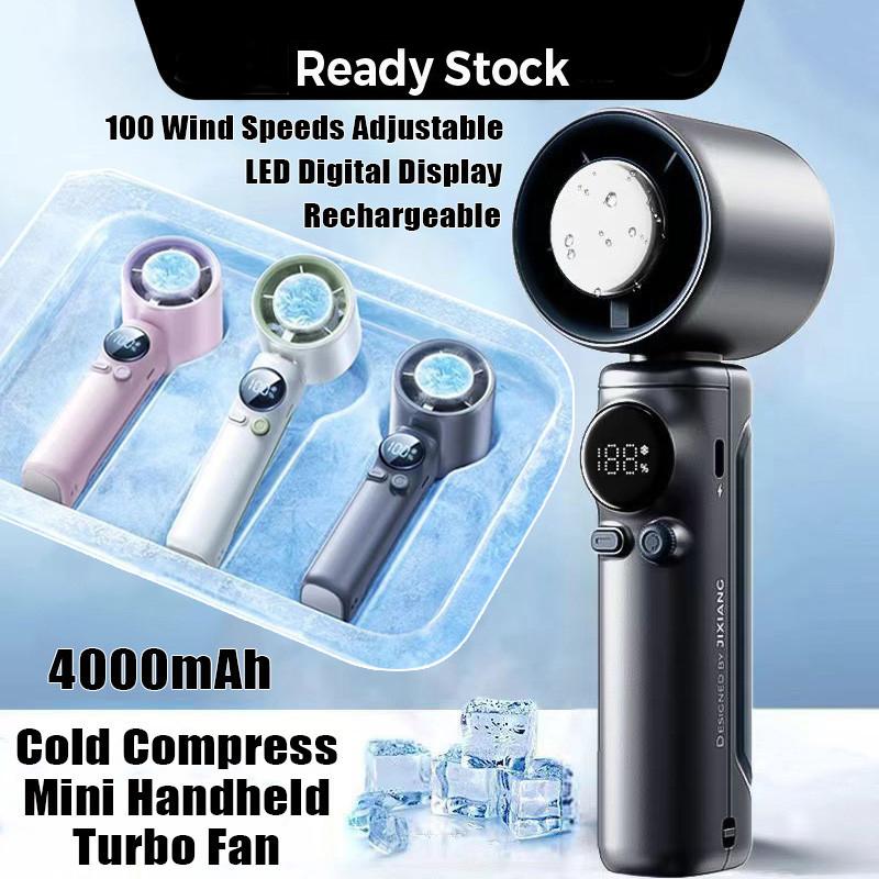 Cold Compress Mini Handheld Turbo Fan 100 Speed LED Digital Display ...