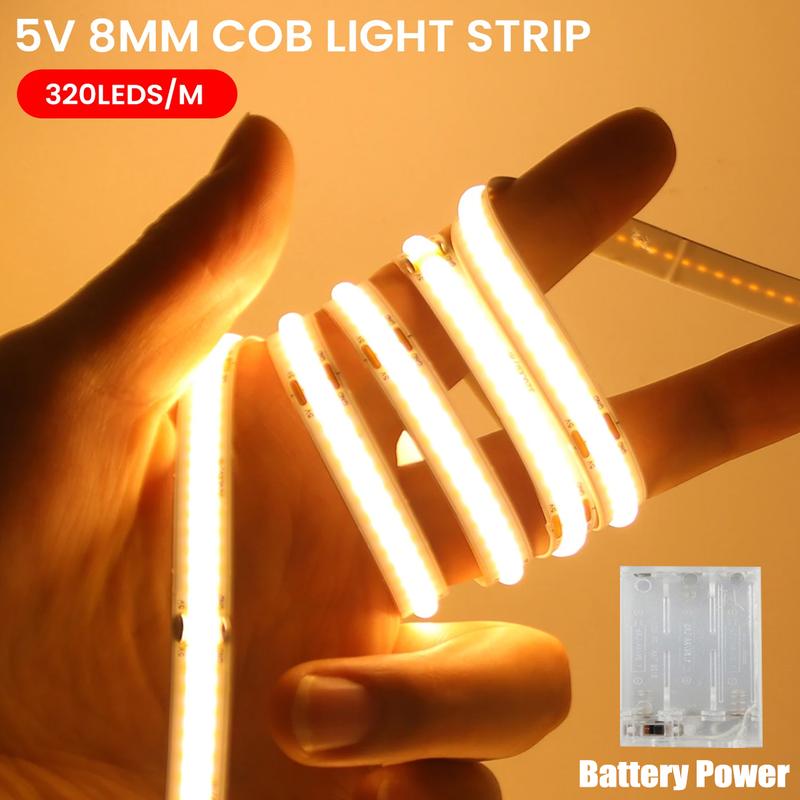 Battery COB LED Light Strip Warm White Lamp 5V Simple Pasteable ...