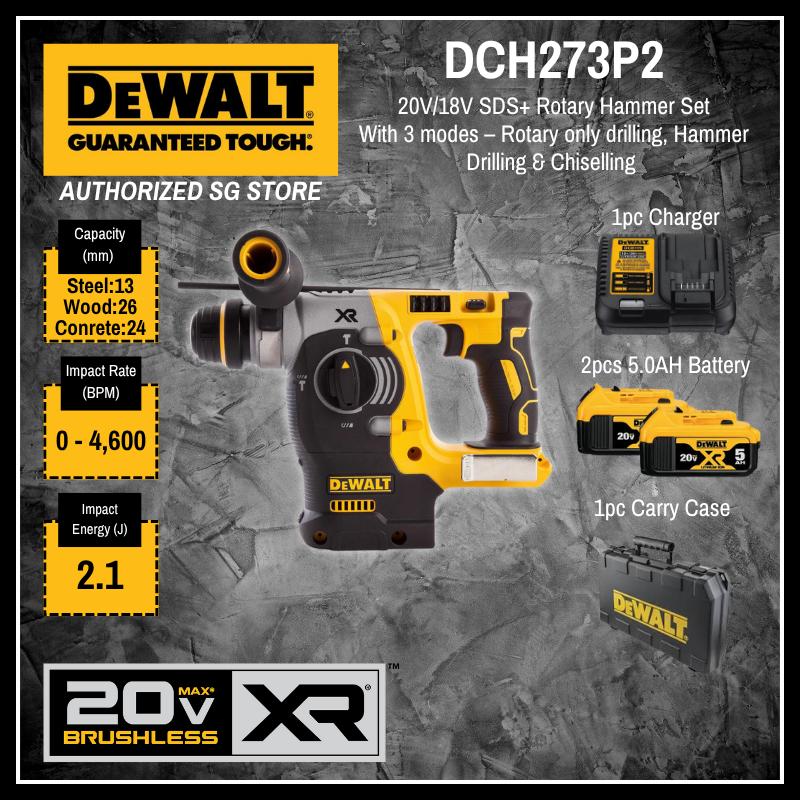 DEWALT DCH273P2 20V/18V SDS+ Rotary Hammer Set |2pcs 5.0AH Batteries ...