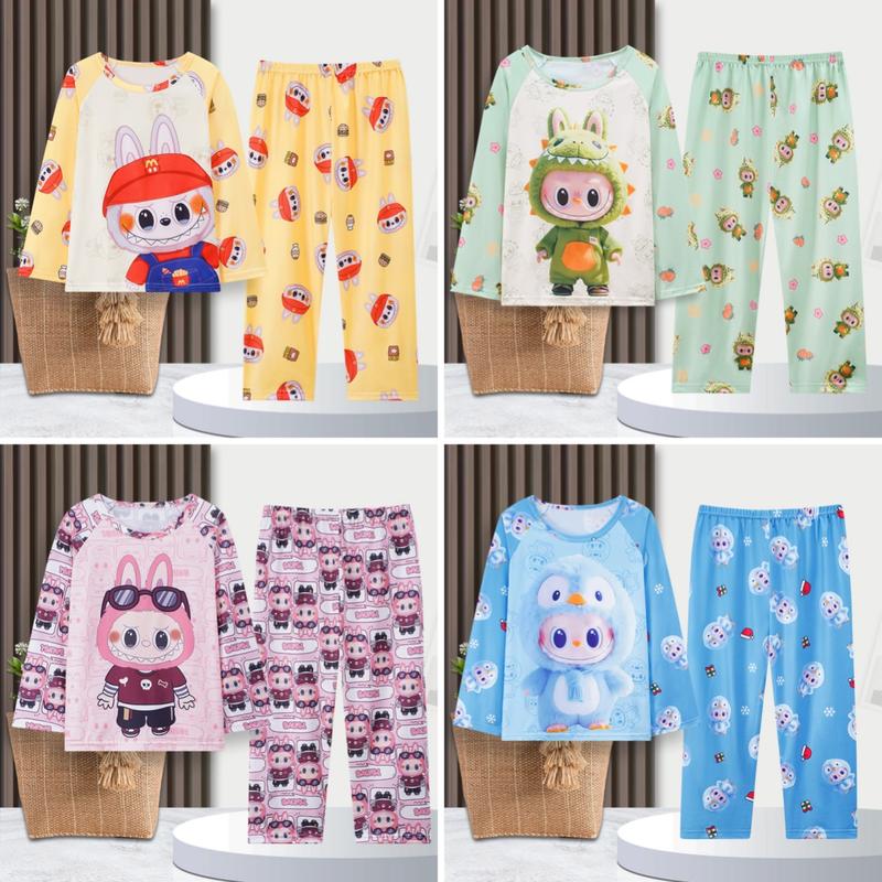 Children Cartoon Pajamas Kids Cute Labubu Long Sleeve Round Neck ...