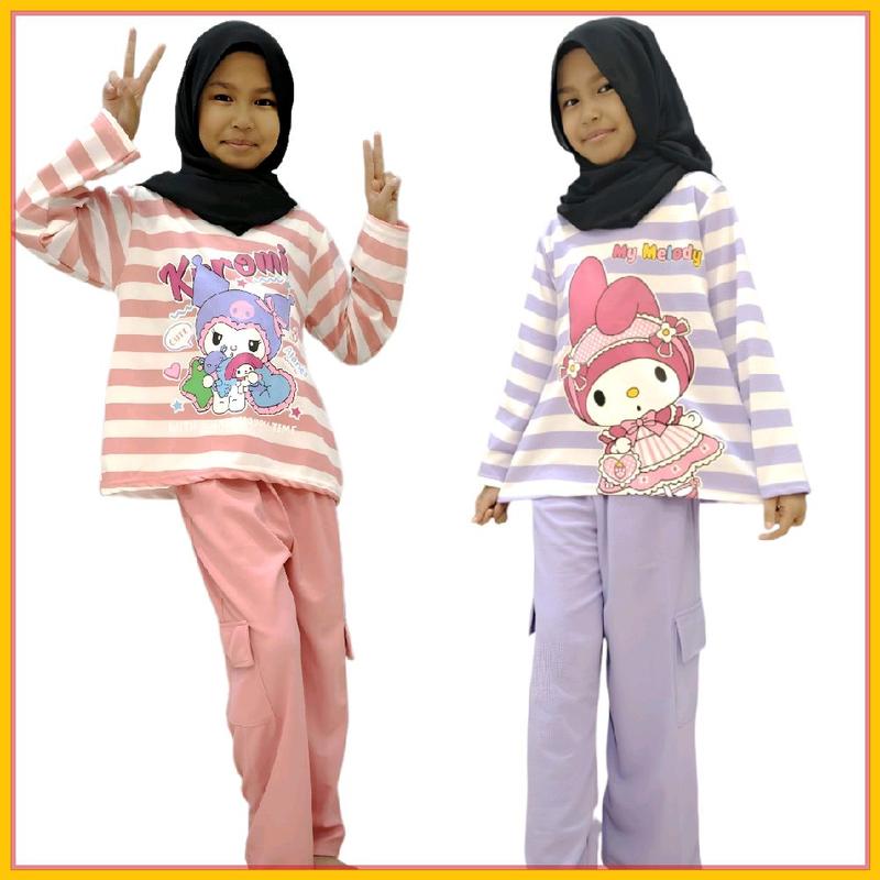 Set Cargo Baju budak perempuan My Melody & Kuromi Cotton Pleated ...