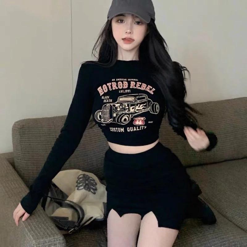 Km Collectionn-Crop Top HOTROD Wanita Rib Lengan Panjang/Atasan Wanita ...