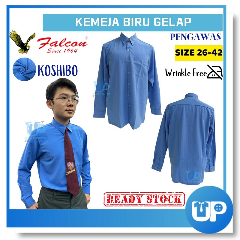 Falcon Baju Biru Pengawas Sekolah Kemeja Kain Licin Lengan Panjang ...