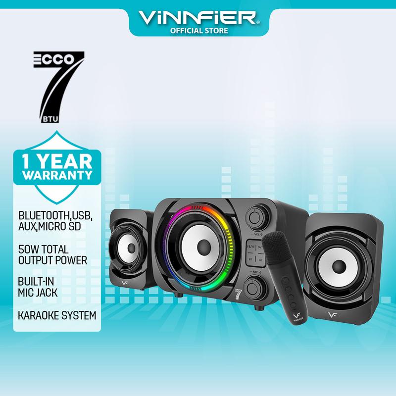 VINNFIER ECCO 7 BTU 2.1 Bluetooth Karaoke Speaker USB Powered 50W Max ...