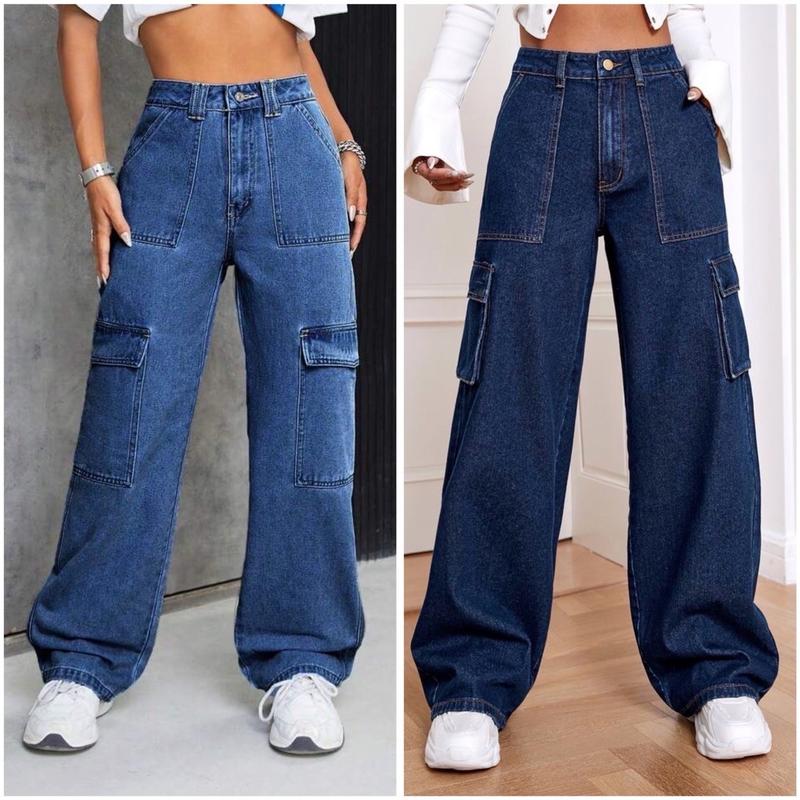 DENIM CARGO PLAZO ACID WASH JEANS PANTS FOR WOMEN'S 6 POKET PLAZO ...