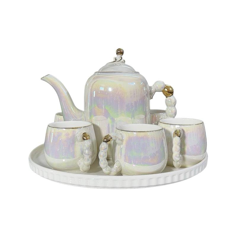 White pearl teapot set with round rotating table - TikTok Shop Malaysia