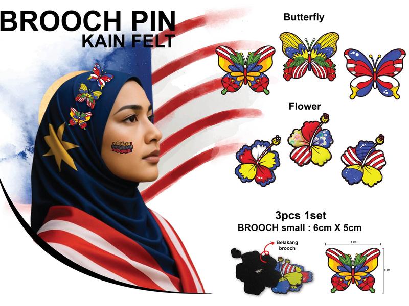 AKSESORI MERDEKA : Brooch Pin Kain Felt Tema Merdeka - 3pcs 1set - TikTok Shop Malaysia