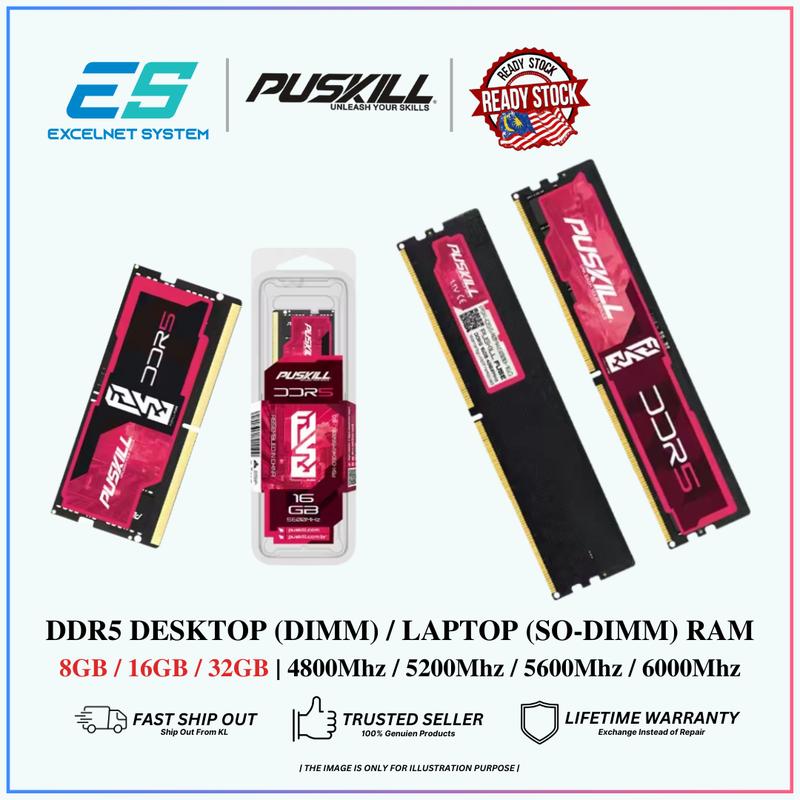 PUSKILL DDR5 RAM 16GB/32GB/64GB High-Speed Memory untuk Performa ...