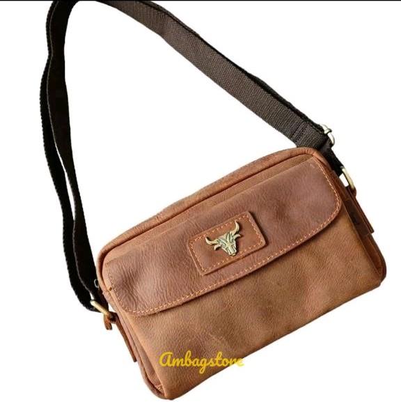 Crazy horse leather premium quality men sling bag shoulder bag - TikTok ...