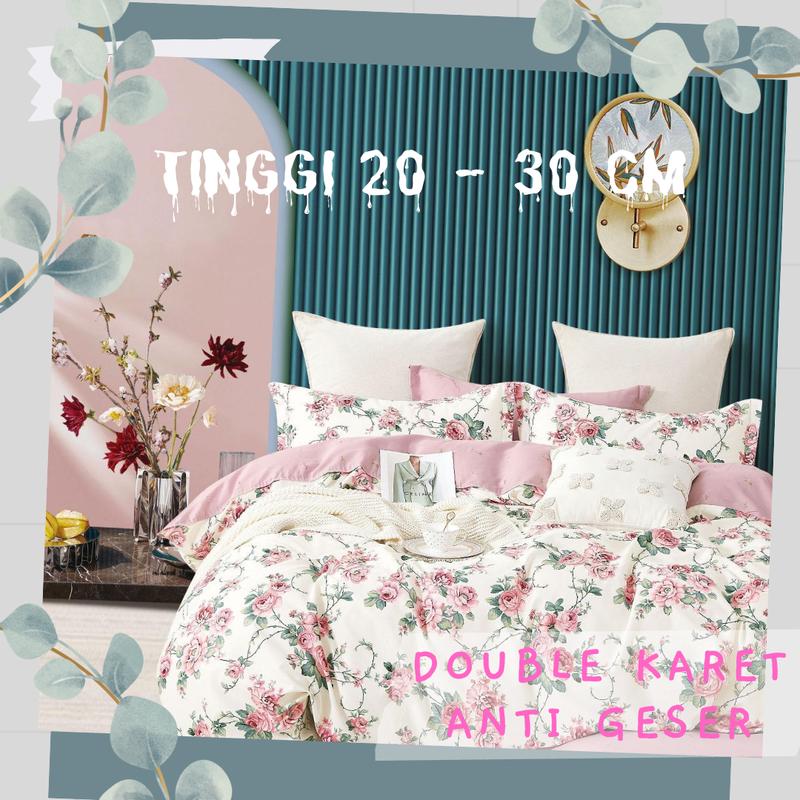 DRS Sprei Double Karet Anti Geser Motif Bunga Aesthetic Microsilk ...