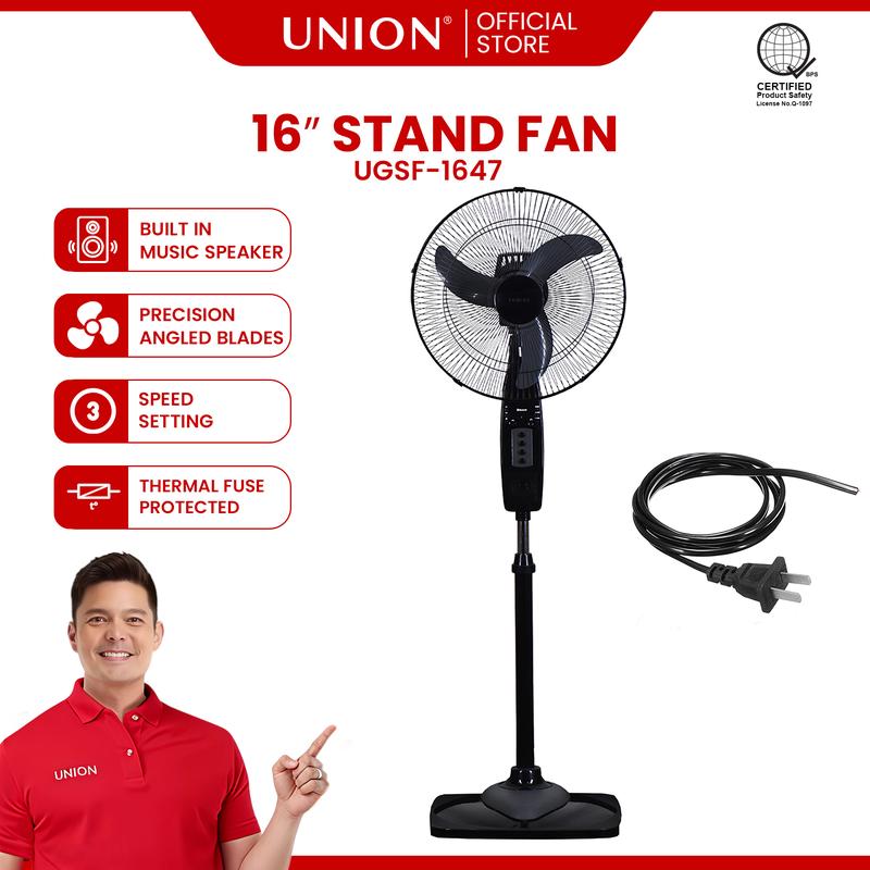Union UGSF-1647 16-Inch Stand Electric Fan with Built-in FM Radio ...