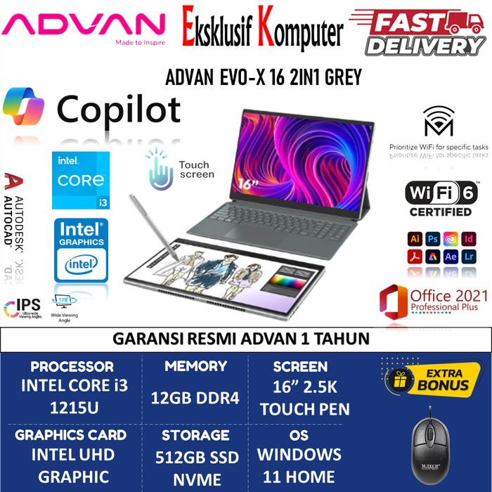 Jual ADVAN Laptop 2in1 EVO-X x16 Touch Screen Detachable Intel i3-1215U ...