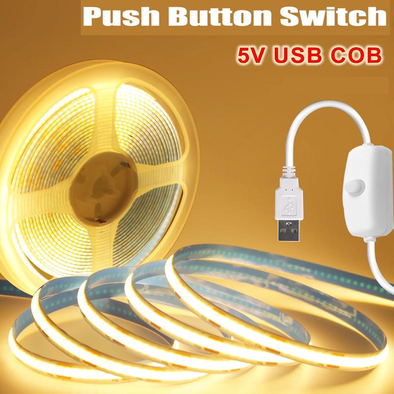 USB COB LED Light Strip Push Button Switch Lamp 5V Simple Pasteable ...