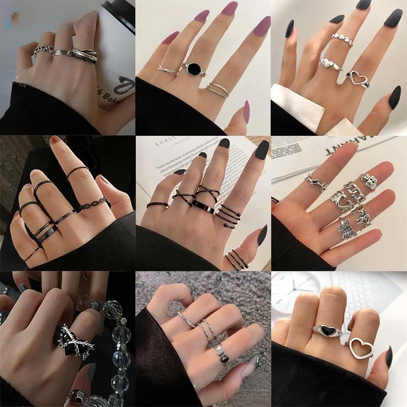 8Pcs/Set Retro Heart Butterfly Ring Set Openwork Black Chai - TikTok ...