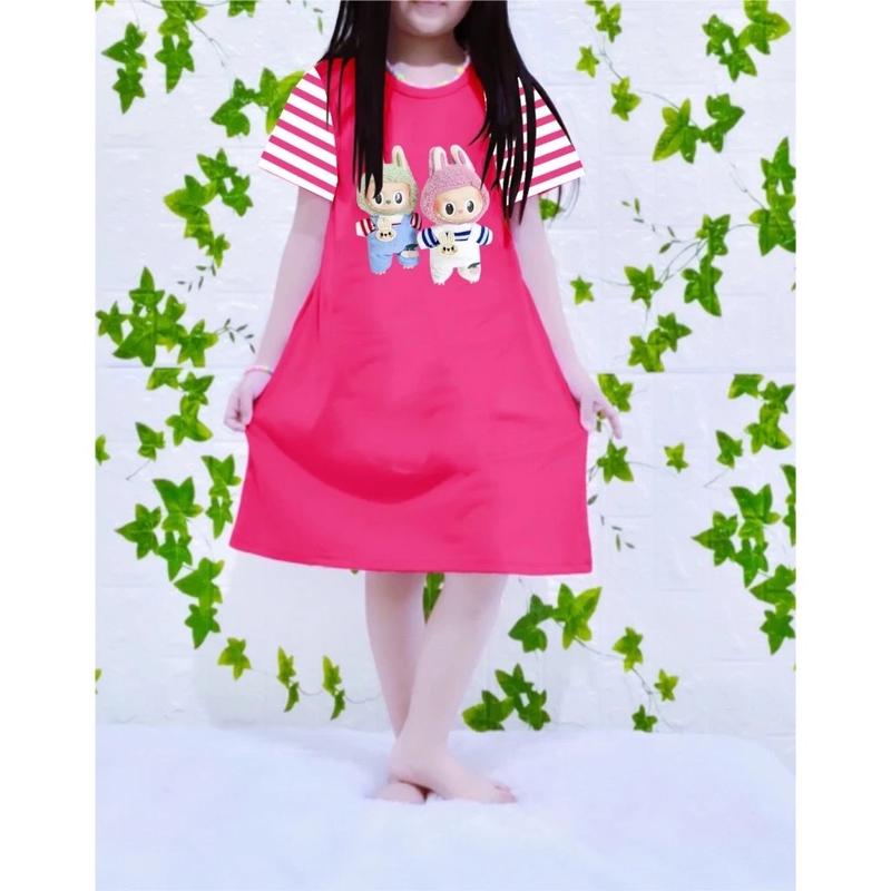 DASTER ANAK LABUBU STRIP USIA 3-12 TAHUN DASTER ANAK MURAH DASTER ...