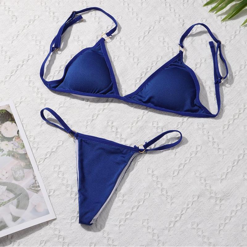 Set bikini dengan gesper logam untuk wanita dan gadis, baju renang ...