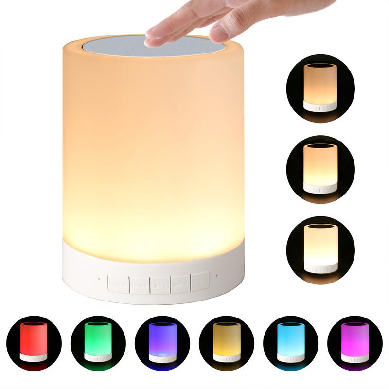 Touch Dimmable Bluetooth Speaker Night Light LED Night Lamp Bedroom ...