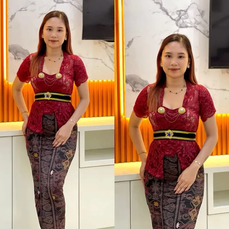 Oneset Kebaya Sofia Seragam Brokat Lengan Pendek Lilit Tanpa Kancing ...